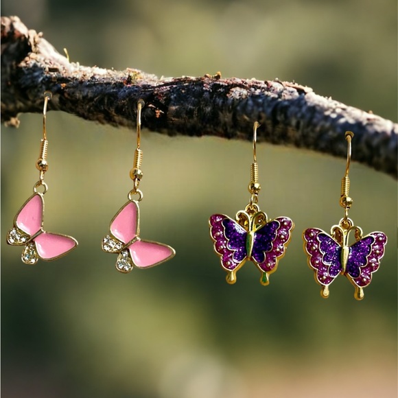 Fourty Dreams Boutique | Jewelry | New 2 Pack Bundle Purple Glitter And Pink Butterfly Dangle ...